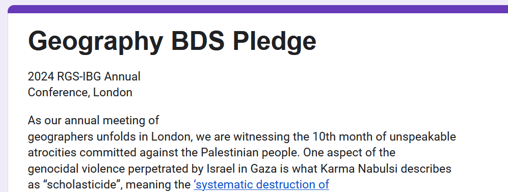 Support Geography BDS pledge – 2024 RGS-IBG Annual Conference, London ...